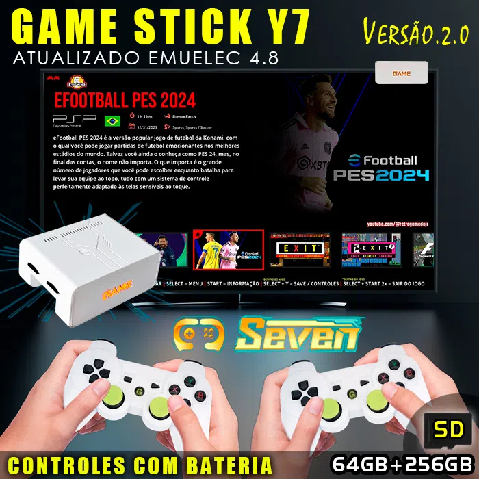 Game Stick Y7 Ver 2.0 - Emuelec 4.8 + 2 RAM + SD 64+256GB